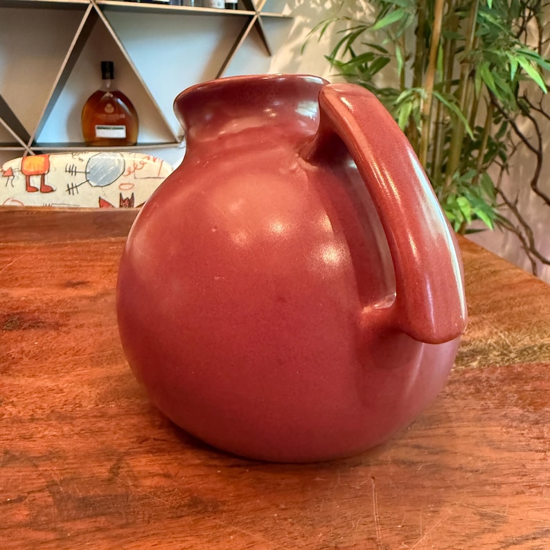 Vintage 1940s Uhl Art Deco Burgundy Stoneware Pottery Pitcher With Ice ...