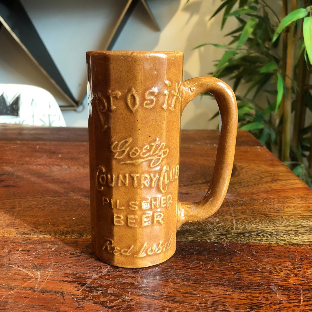 Antique Prosit Goetz Country Club Pilsner Red Label Brown Stoneware ...