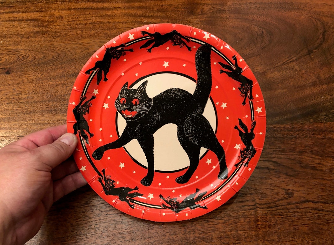 Vintage Halloween Black Cat Mid Century Reproduction Paper Plate - 9.25 ...