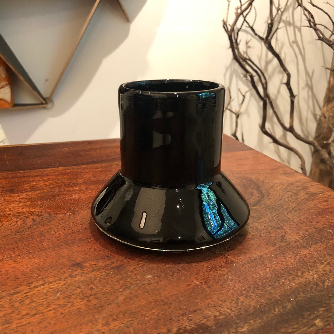 Vintage Modernist Hand Blown Solid Black Glass Vase With Pontil Black ...