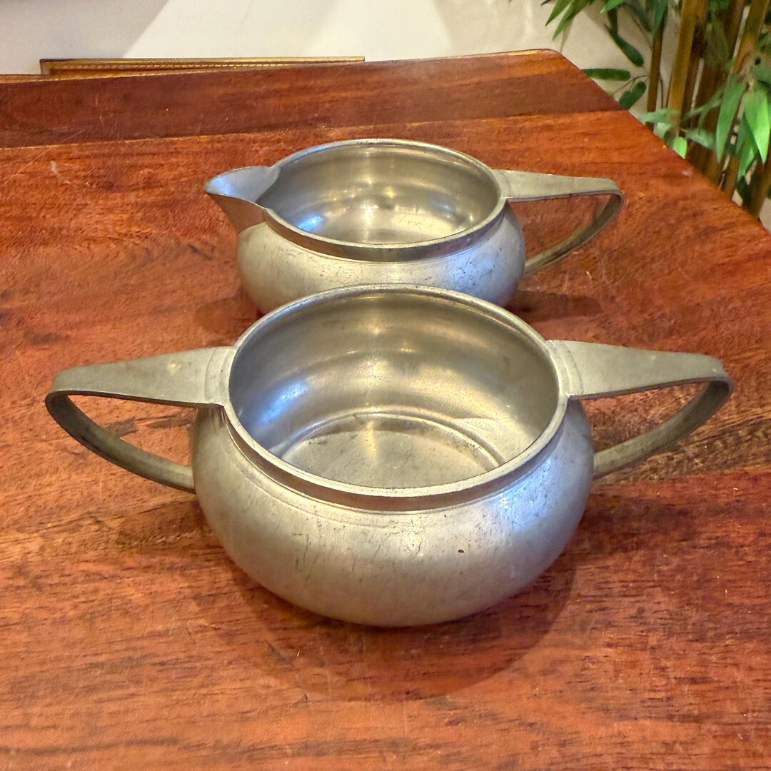 Antique Arts & Crafts Movement Pewter Creamer and Sugar Bowl Set ...
