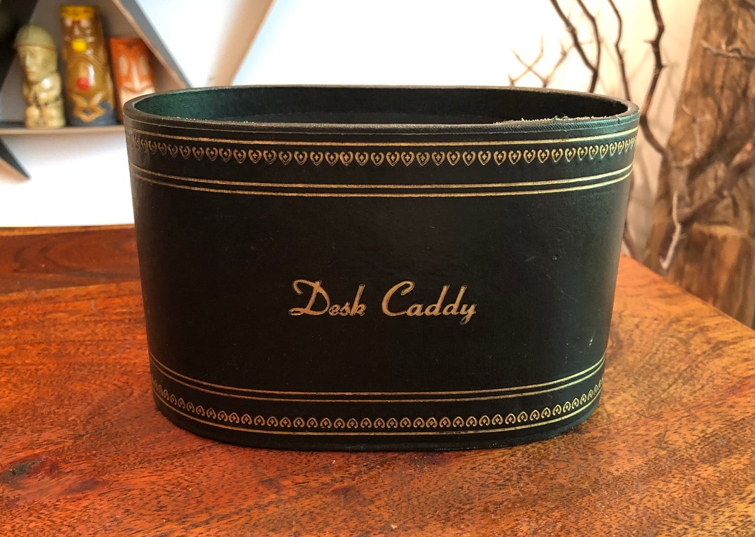 Vintage 1970's Black & Gold Faux Leather Desk Caddy - 1970s Office ...
