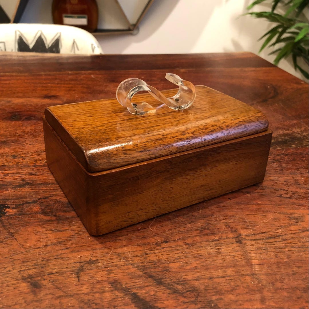 Vintage 1940's Art Deco Hardwood & Acrylic Knob Double Compartment ...