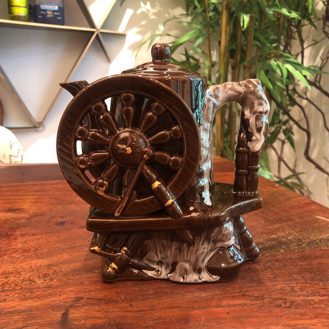 Vintage 1970's Spinning Wheel Redware Lava Glaze Teapot by Tilso ...
