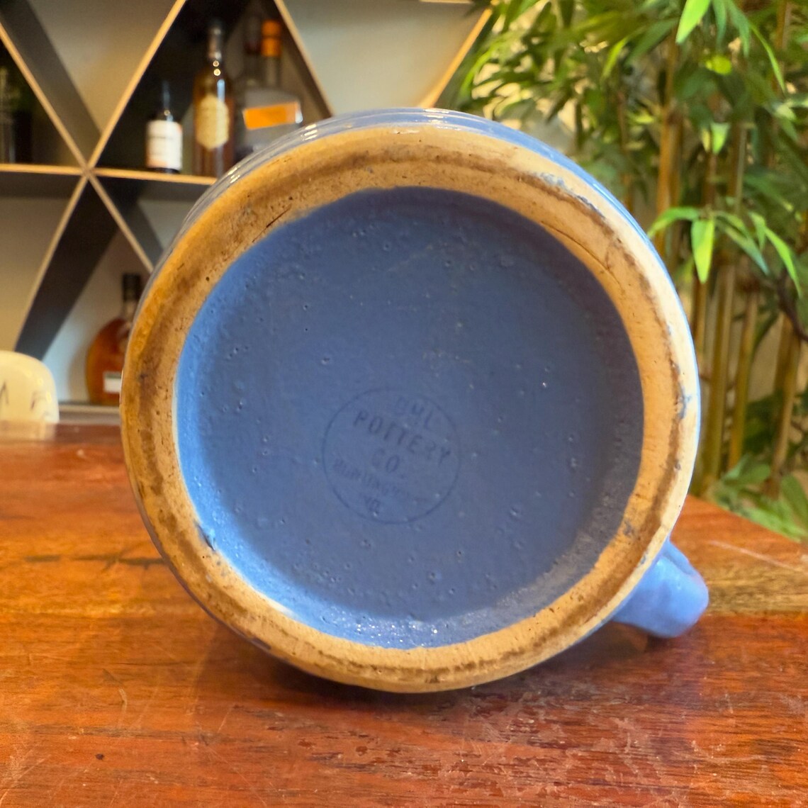 Antique 1940's UHL Pottery Co. Blue Stoneware Barrel Shaped Pitcher ...