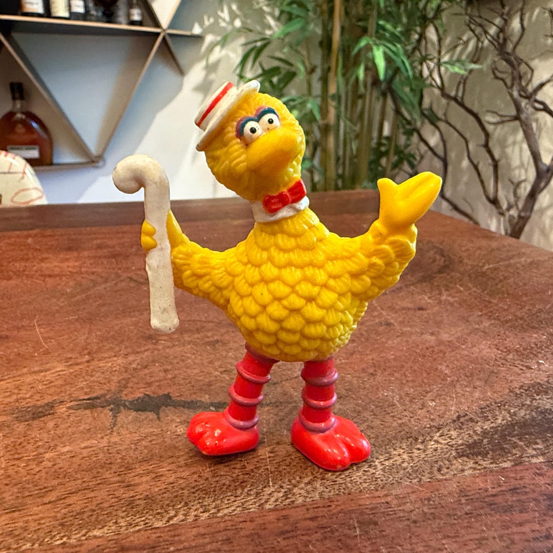 Vintage 1980's Sesame Street Hard Rubber Big Bird With Cane & Hat ...