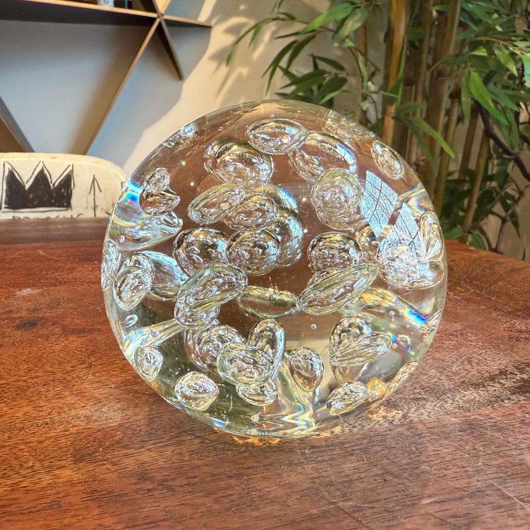 Vintage Clear Bubble Glass Orb Paperweight - Desk Office Accessories ...