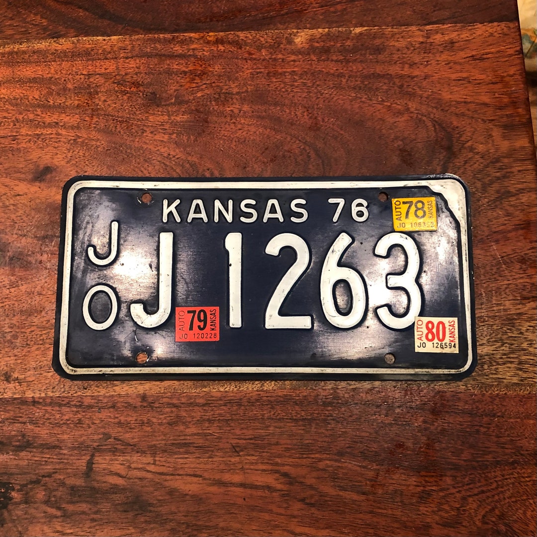 Vintage C. 1976 Kansas License Plate / Blue & White Car Tag - Kansan ...