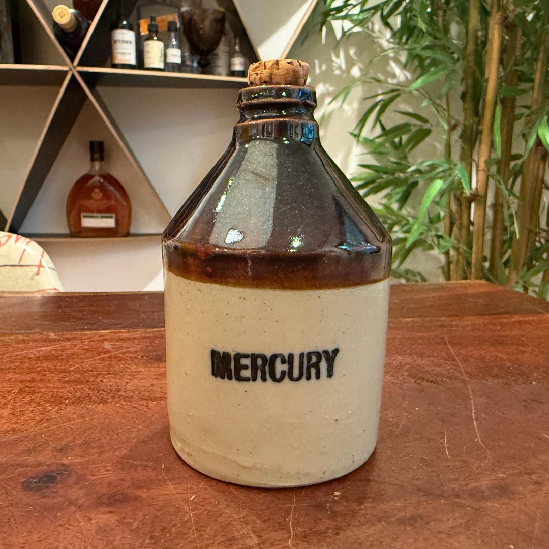 Antique C. 1910 - 1930 Stoneware Pottery MERCURY Bottle With Cork ...
