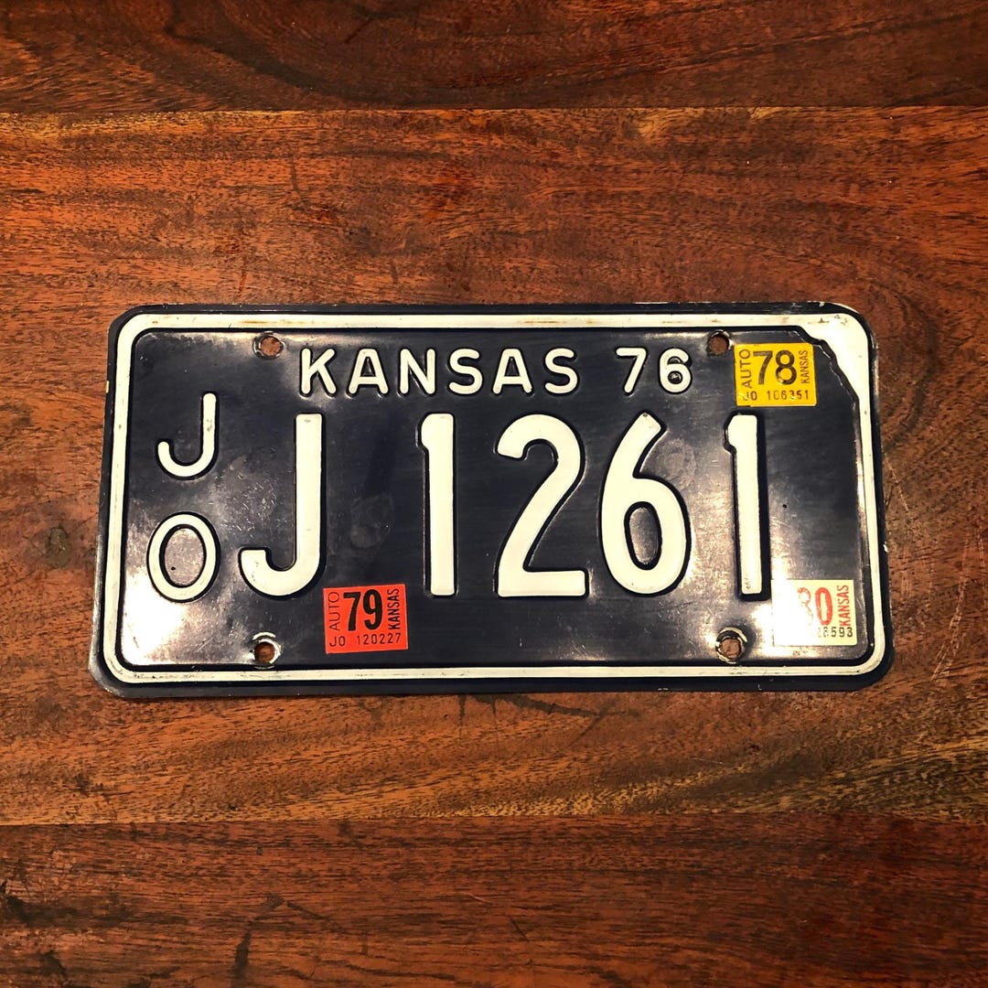Vintage C. 1976 Kansas License Plate / Blue & White Car Tag - Kansan ...