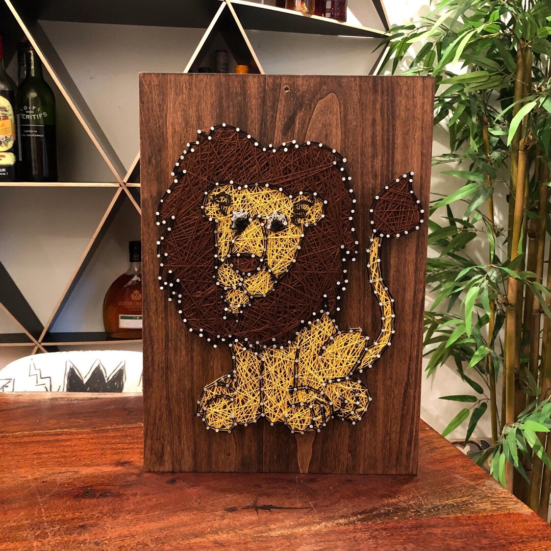 Vintage 1970's Hand Made Lion String Art on Pine Wood Wall Hanging ...