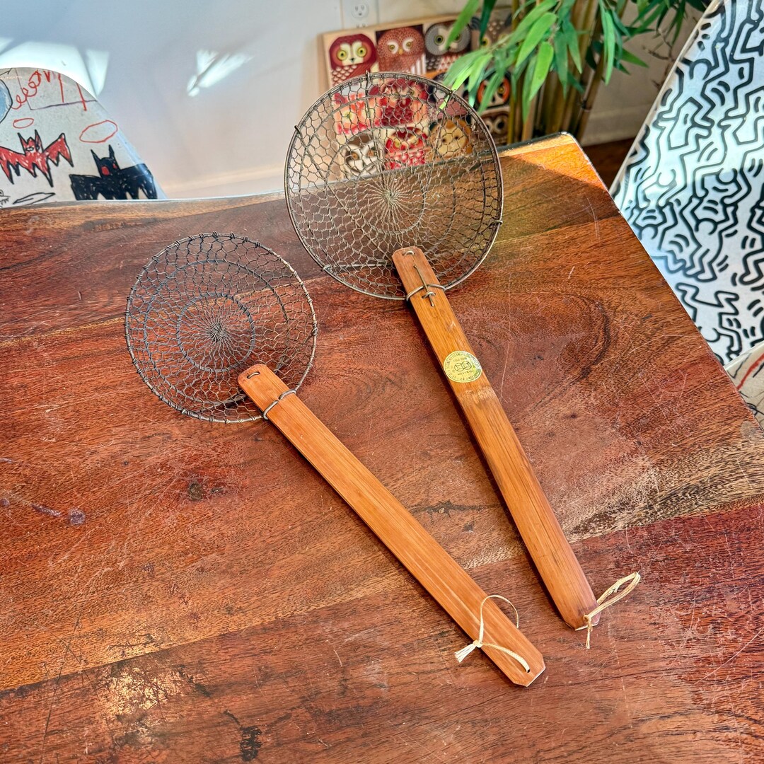 Set of 2 Vintage Chinese Wire & Bamboo Frying Scoops - Hong Kong ...