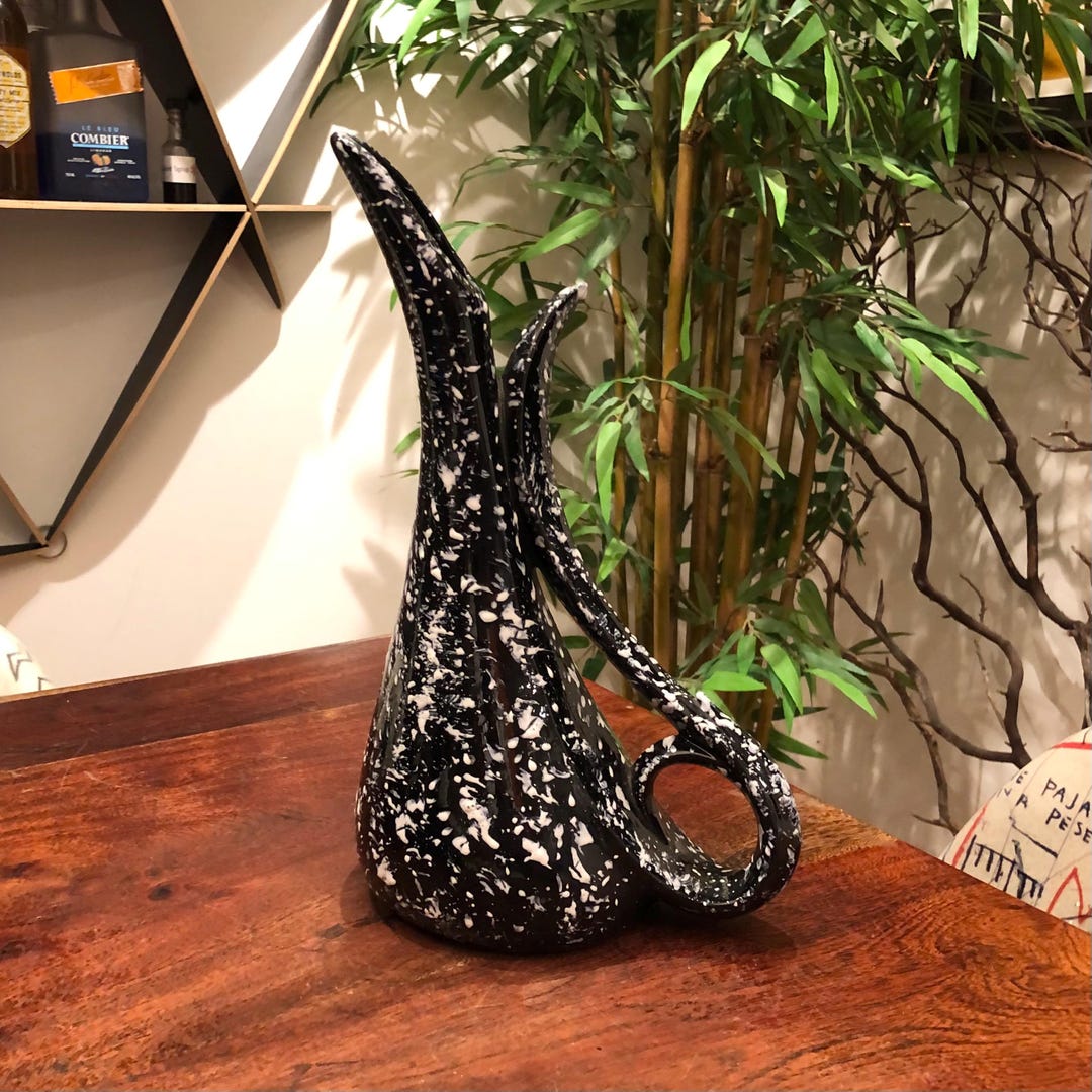 Mid Century Modern 1950's Signed Modernist Black & White Speckled ...