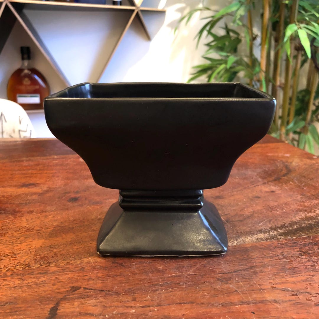 Vintage Mccoy Pottery Jet Black Pedestal Planter - No. 323 - Mid ...