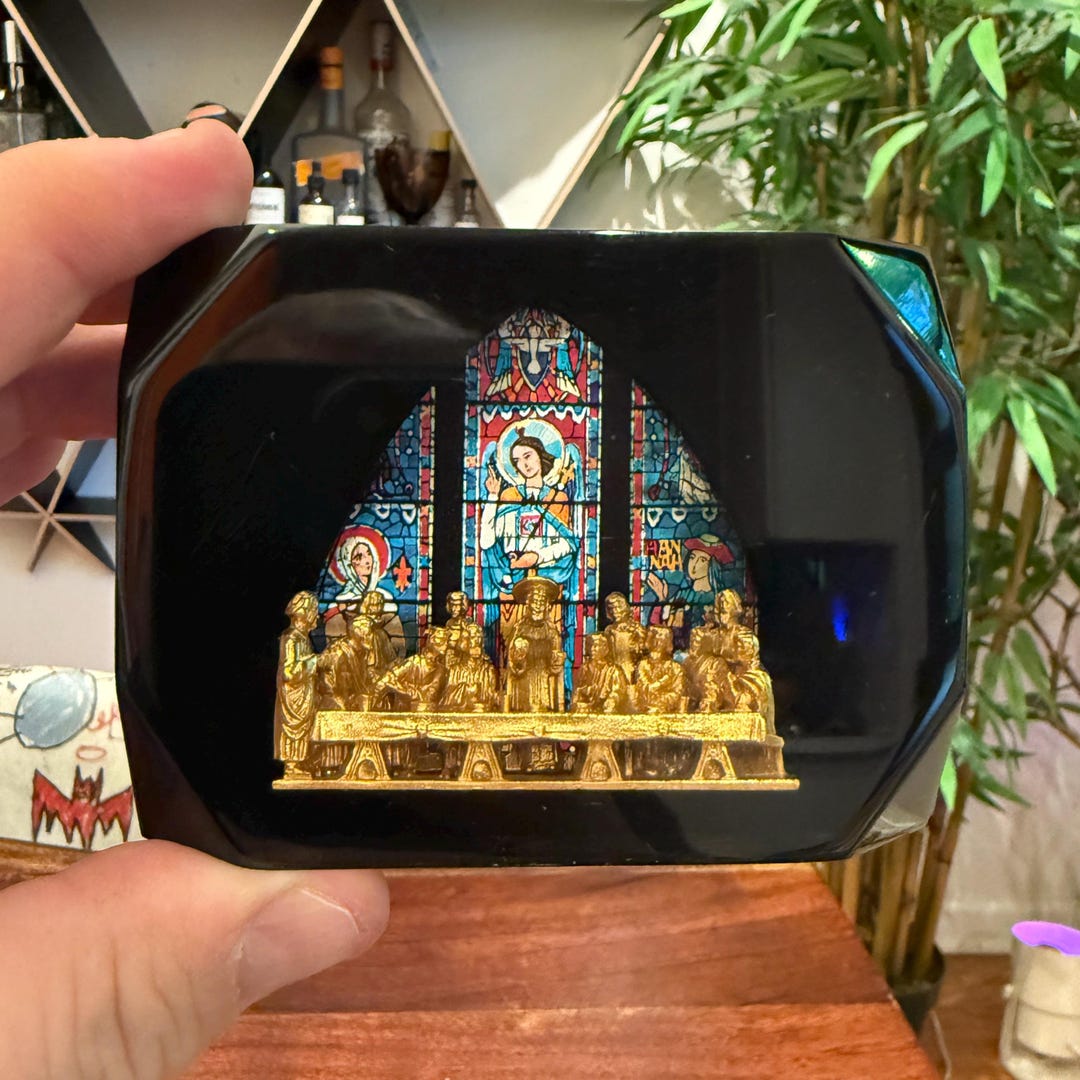 Vintage Acrylic Gilded the Last Supper & Cathedral Stained Glass ...
