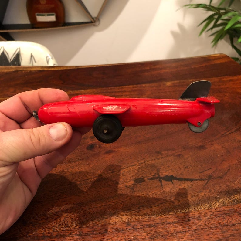 Vintage 1960s MARX 6.5" Red Plastic Friction Military Jet Toy - Doesn't ...