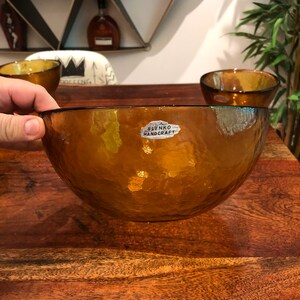 Set of 5 Mid Century BLENKO HANDCRAFT Amber Salad Bowl Set With ...