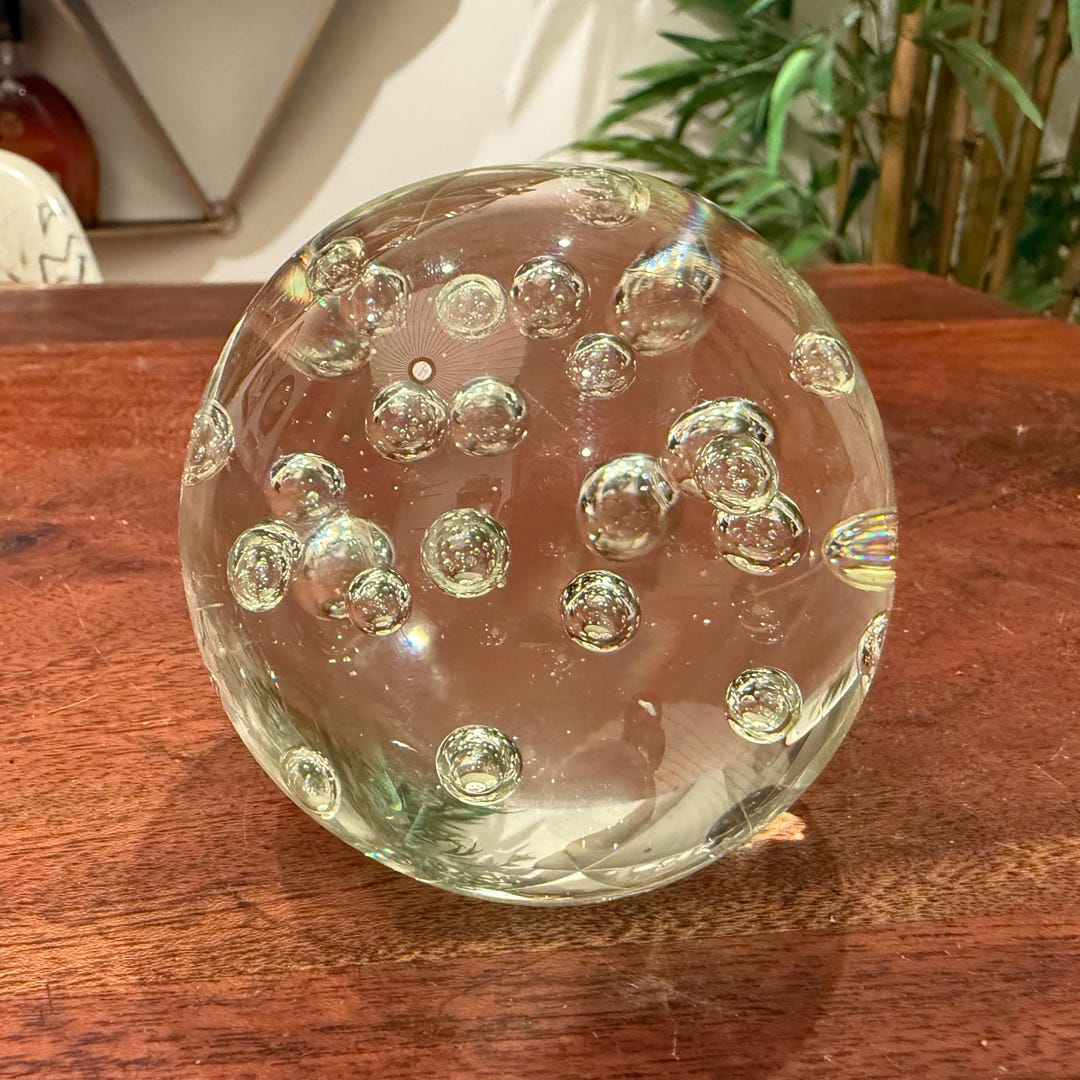 Vintage Clear Bubble Glass Orb Paperweight - Desk Office Accessories ...