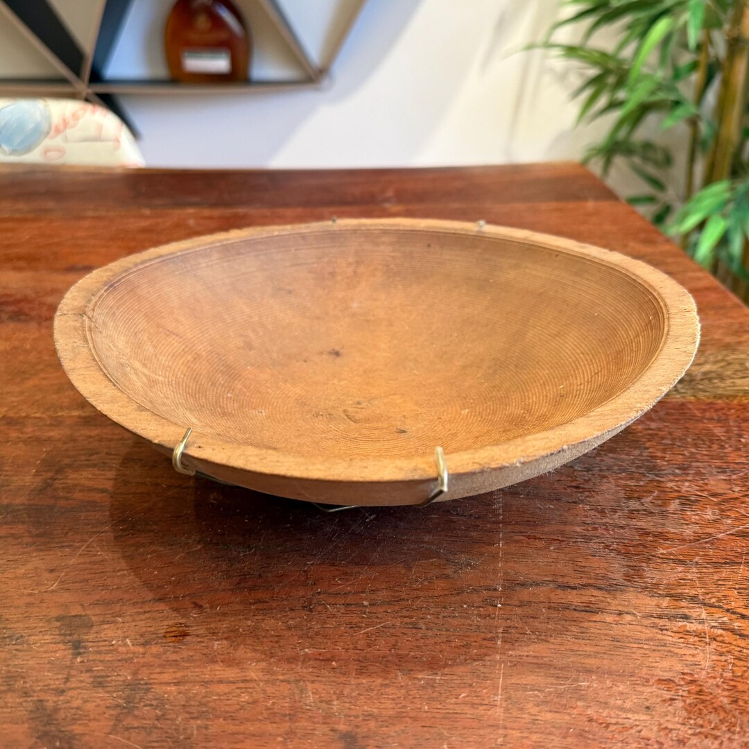 Antique 1800s PARRISH 9" Turned Maple Wood Bowl With Wall Display ...