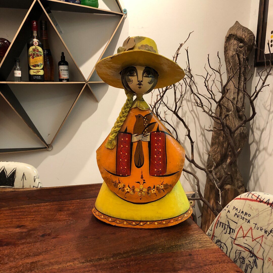 Vintage 1960's Mexican Hand Painted Paper Mache Woman With - Etsy