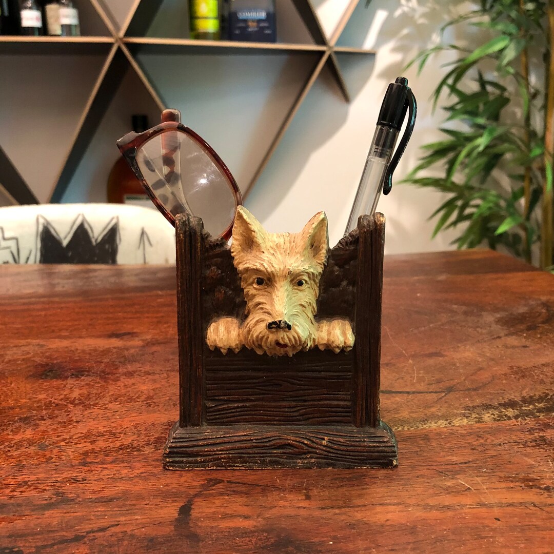 Vintage 1940's Syroco Wood White Scotty Dog Note Paper Holder / Pen ...
