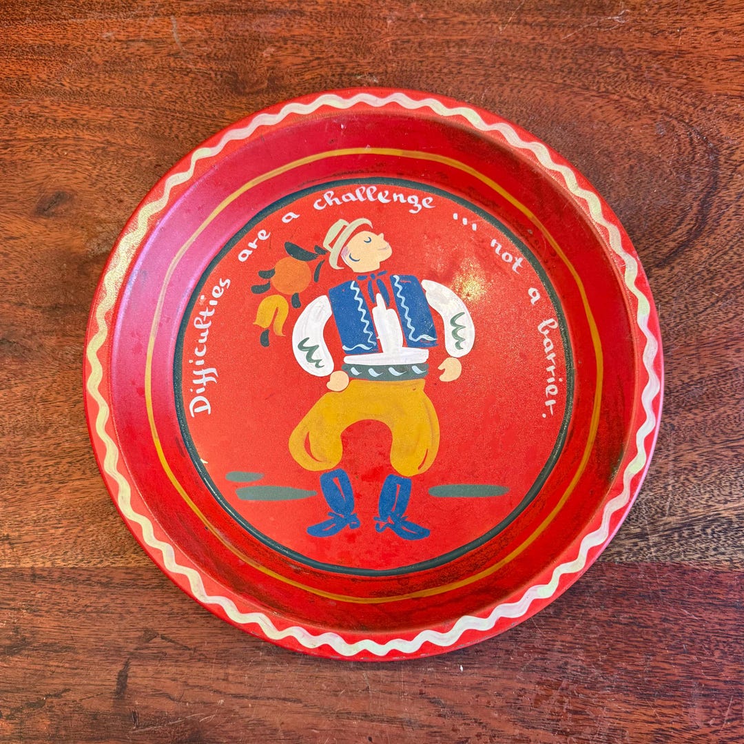 Mid Century Signed & Hand Painted Pennsylvania Dutch Decorative Red ...