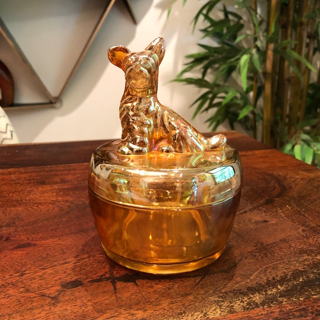 Antique 1940's Carnival Glass Iridescent Scotty Dog Powder Box ...