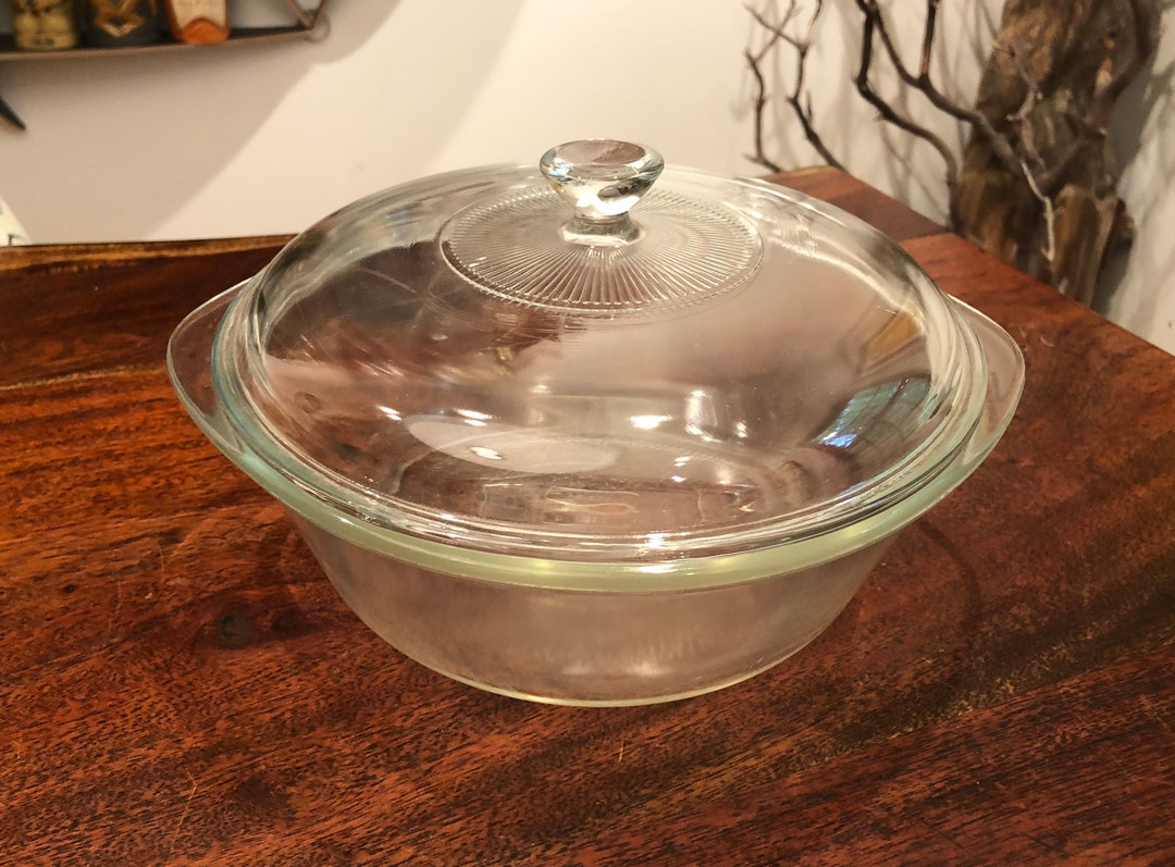 Mid Century Glasbake 2 Quart Clear Glass Casserole Baking Dish With ...