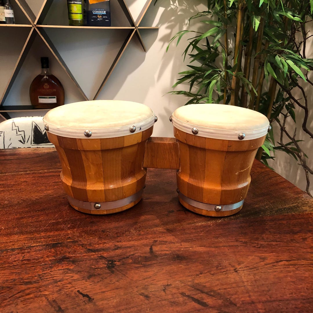 Vintage Staved Wood Bongo Drums - Retro Bongos - Musical Percussion ...