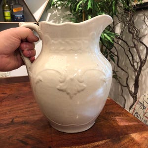Antique 1800's Stoneware Water Pitcher - Vintage 19th Century Victorian ...