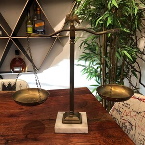 Mid Century Brass & Marble Decorative Balancing Scale With American ...