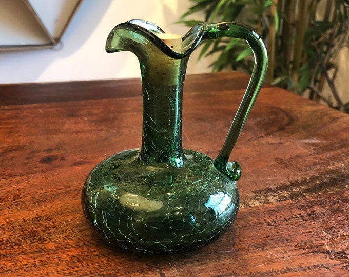 Mid Century Emerald Green Crackle Glass 4 Oz. Olive Oil & Vinegar Cruet ...