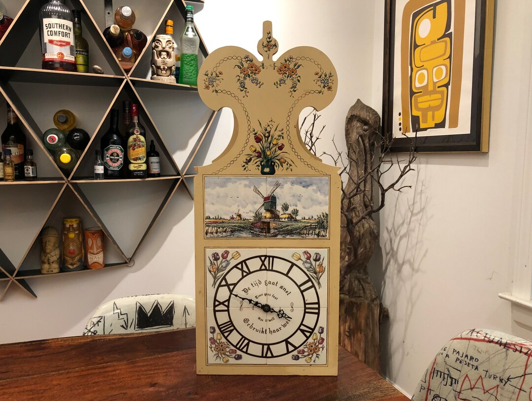 Mid Century 1940's Dutch Pendulum Botanical Wall Clock With Dutch ...