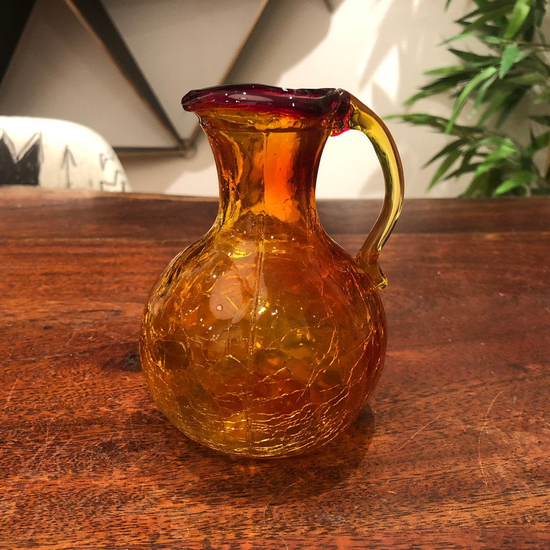 Mid Century Miniature Orange Crackle Art Glass Cruet Vintage Miniature ...