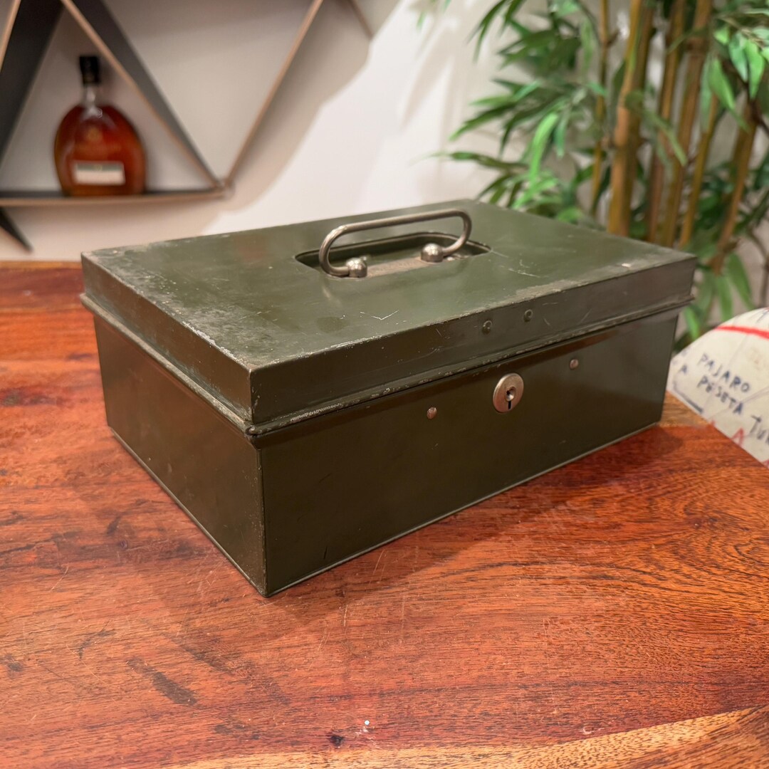 Vintage 1940's Art Deco Army Green Steel Lock Box by Cream City No Key ...