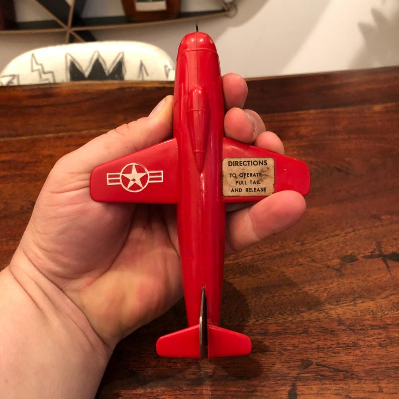 Vintage 1960s MARX 6.5" Red Plastic Friction Military Jet Toy - Doesn't ...