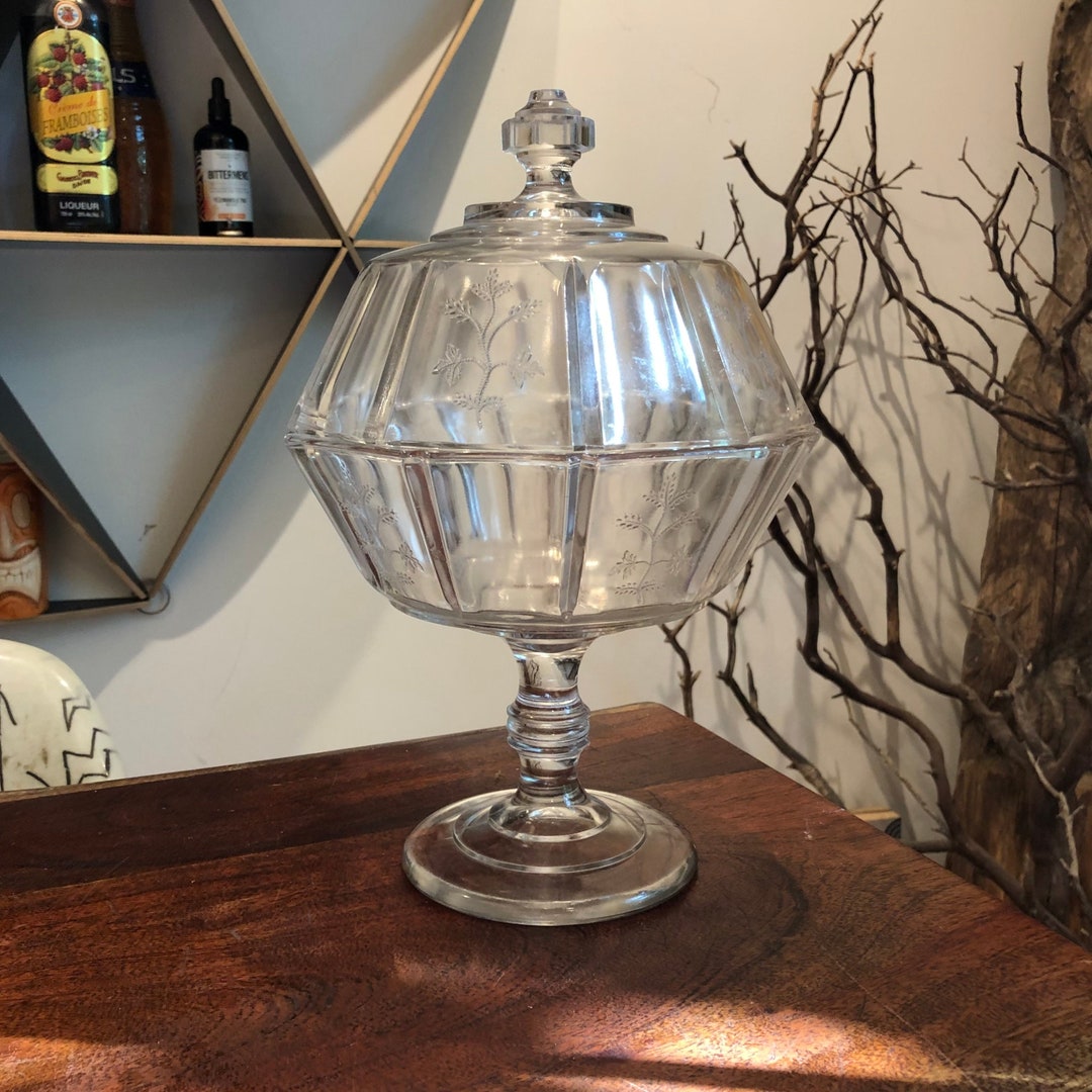 Antique 1800's Victorian Glass Compote With Lid Vintage Pedestal Bowl ...
