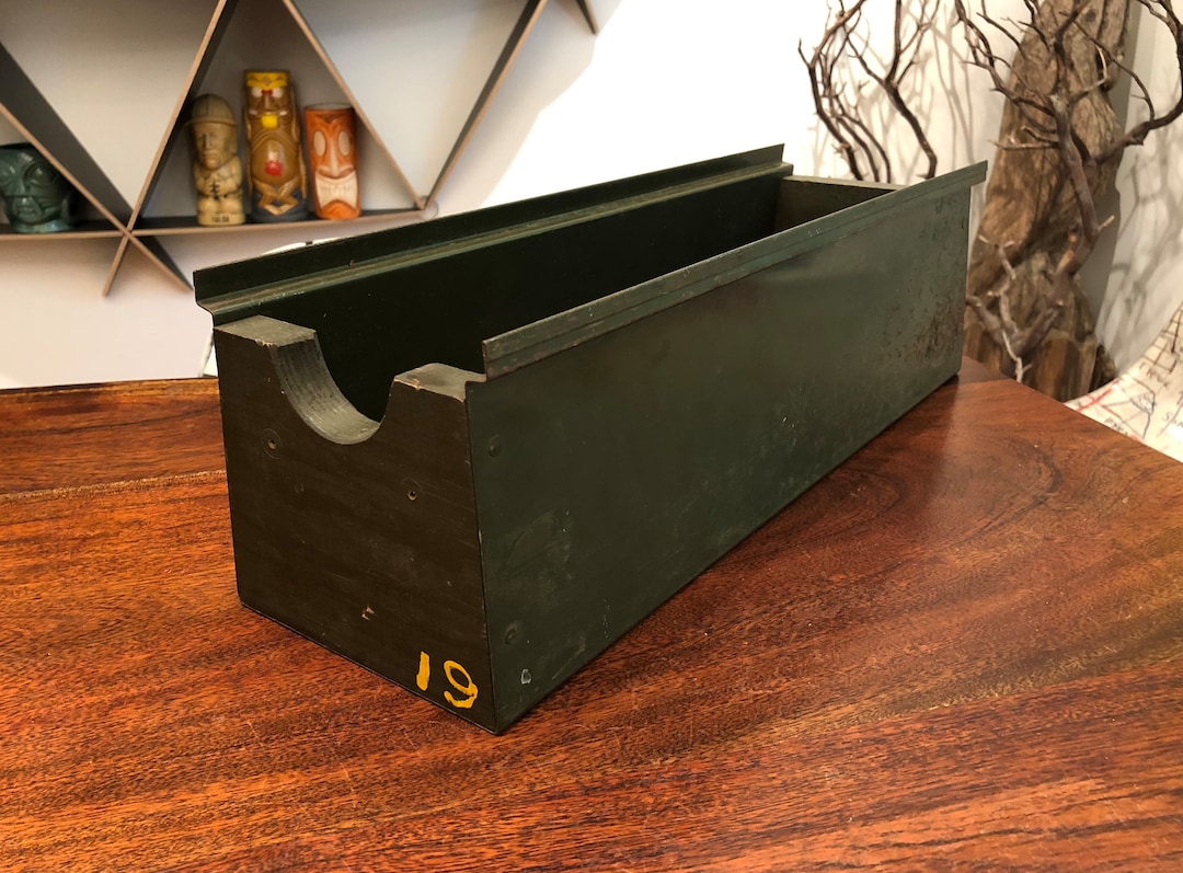 Mid Century Army Green Steel & Wood Industrial Utility Drawer - Vintage ...