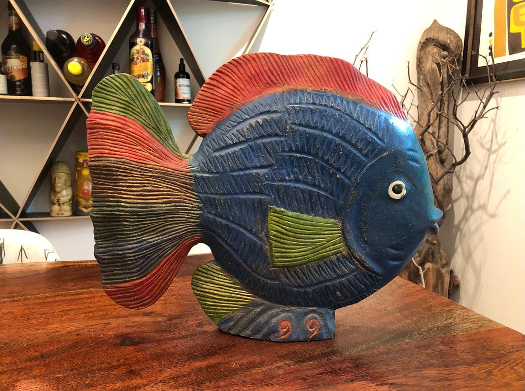 Vintage 15" Hand Carved Wooden Tropical Fish Statue - Vintage Beach ...
