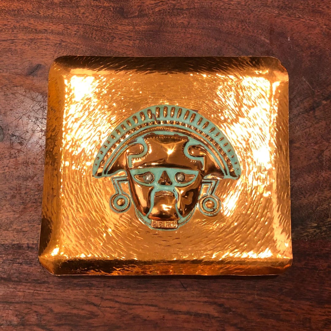 Vintage Solid Copper PERU Ancient Tribal Mask Souvenir Wall Hanging ...