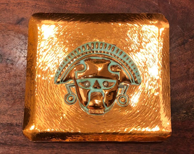 Vintage Solid Copper PERU Ancient Tribal Mask Souvenir Wall Hanging ...
