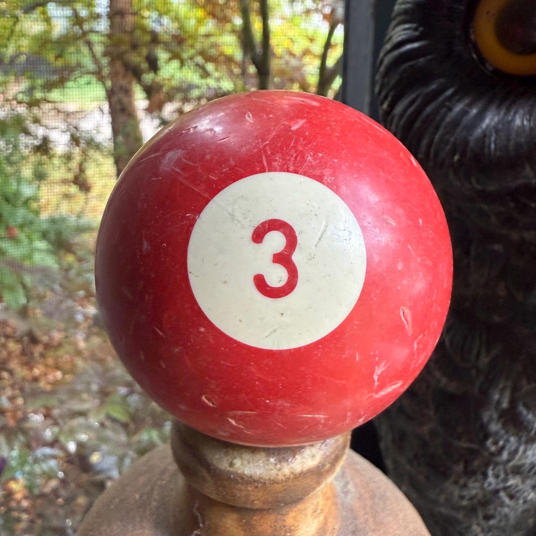 Mid Century 2.25" Number 3 Red Pool Ball - Number Three Billiard Ball ...