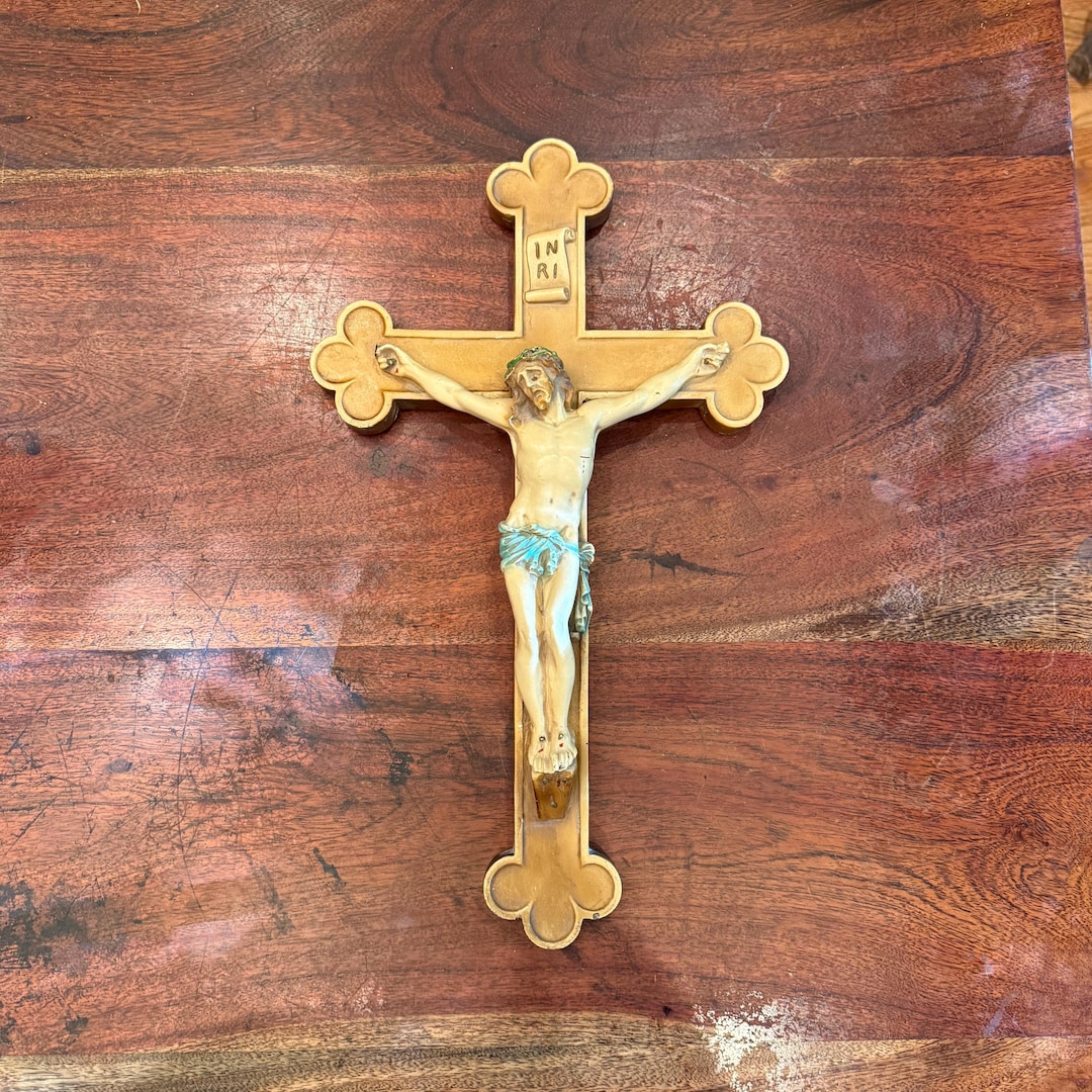 Antique Large 17.25" Solid Thick Plaster Crucifix Wall Hanging - Jesus ...
