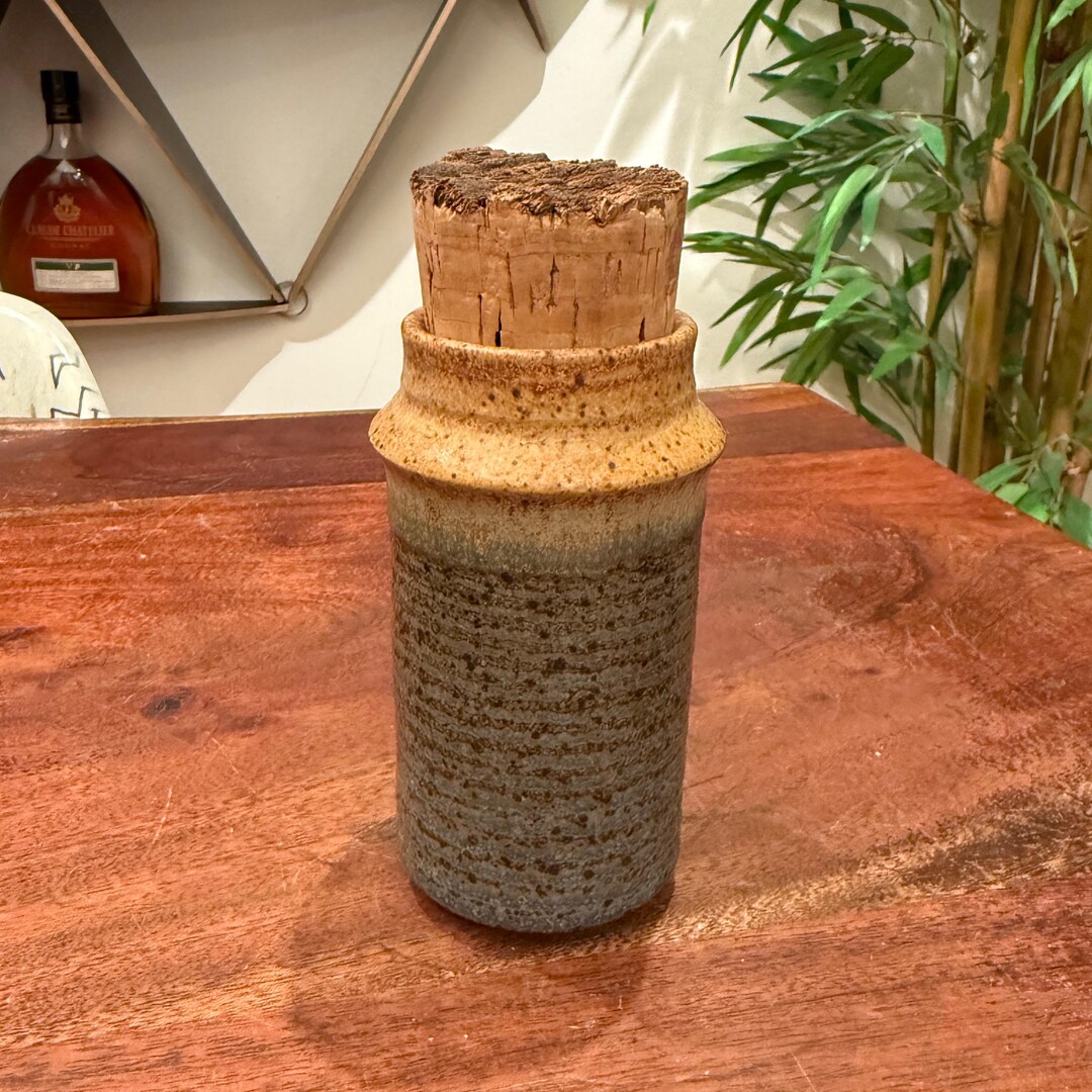Vintage 1970's Signed & Hand Made Stoneware Jar With Cork Stopper by ...