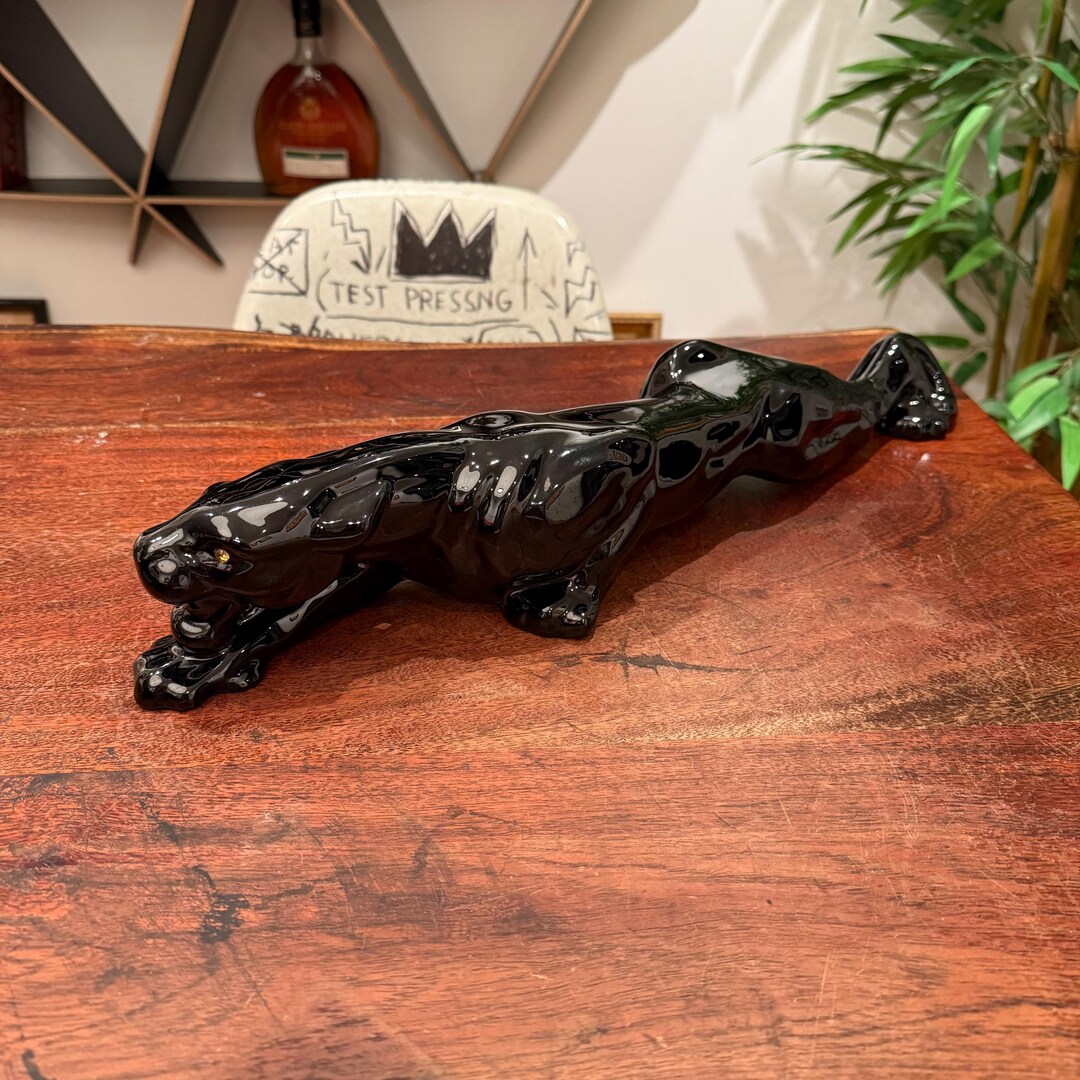 Mid Century 1950's 19.25" Ceramic Black Panther Statue With Gold Jewel ...
