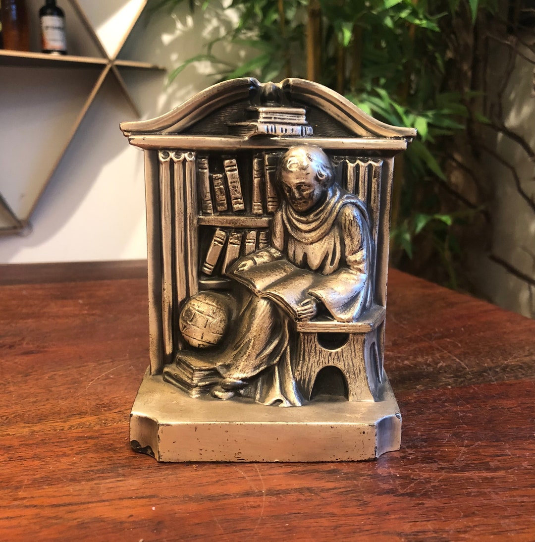 Mid Century Heavy Silver Metal Monk Scholar Reading Book - Etsy
