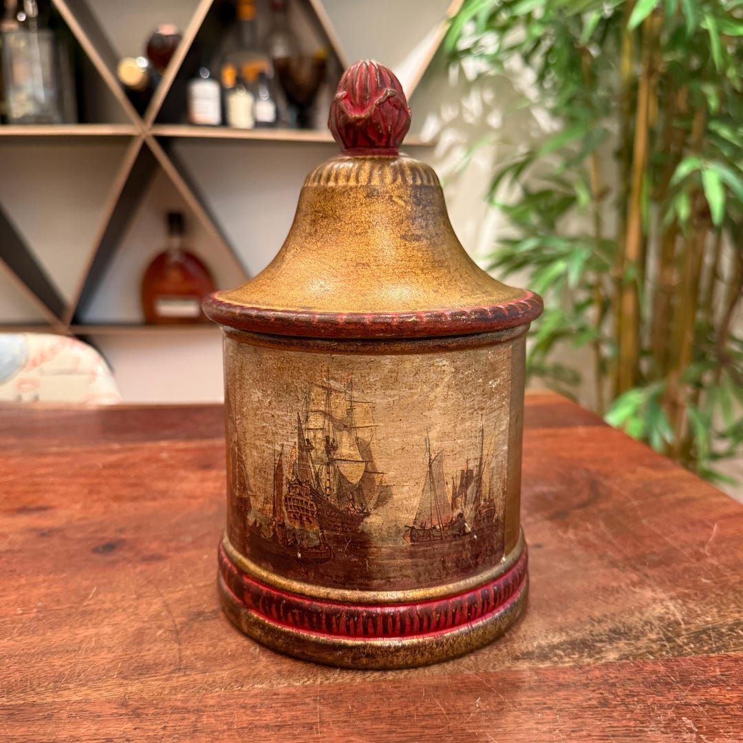 Vintage 1960s Italian Ceramic Tobacco Humidor With Nautical Warships ...