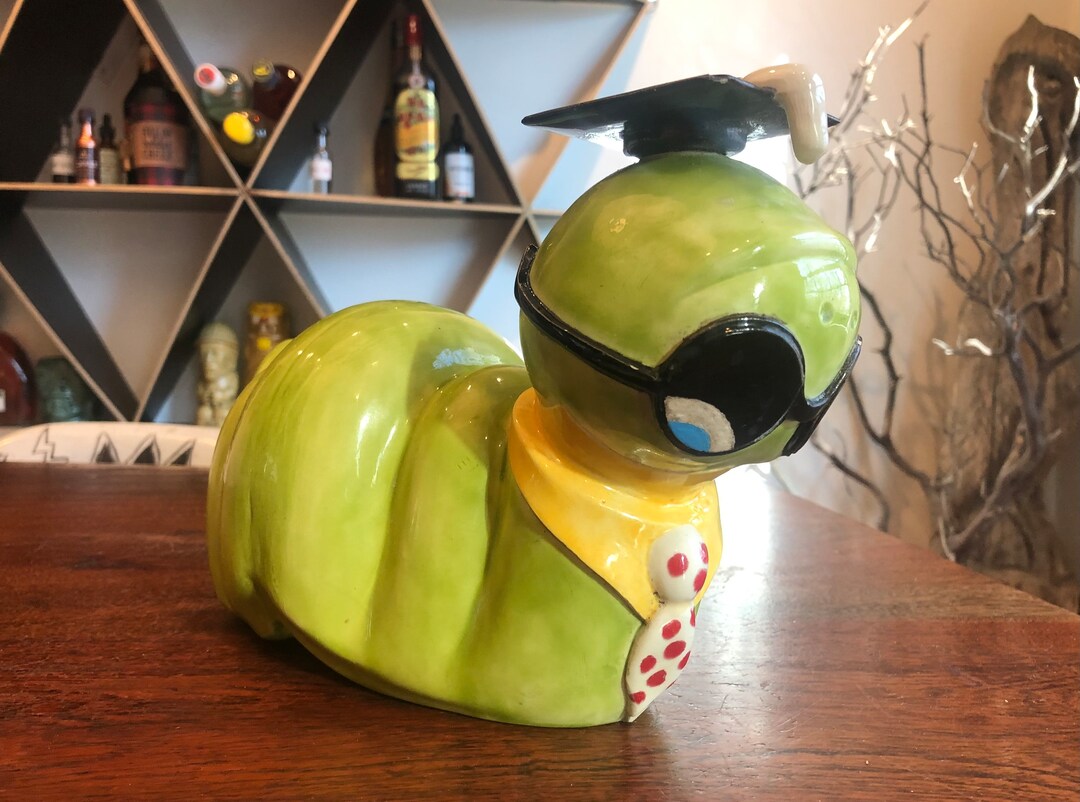 Vintage 1970's Hand Painted 10.75" Ceramic Bookworm Statue - Inchworm ...