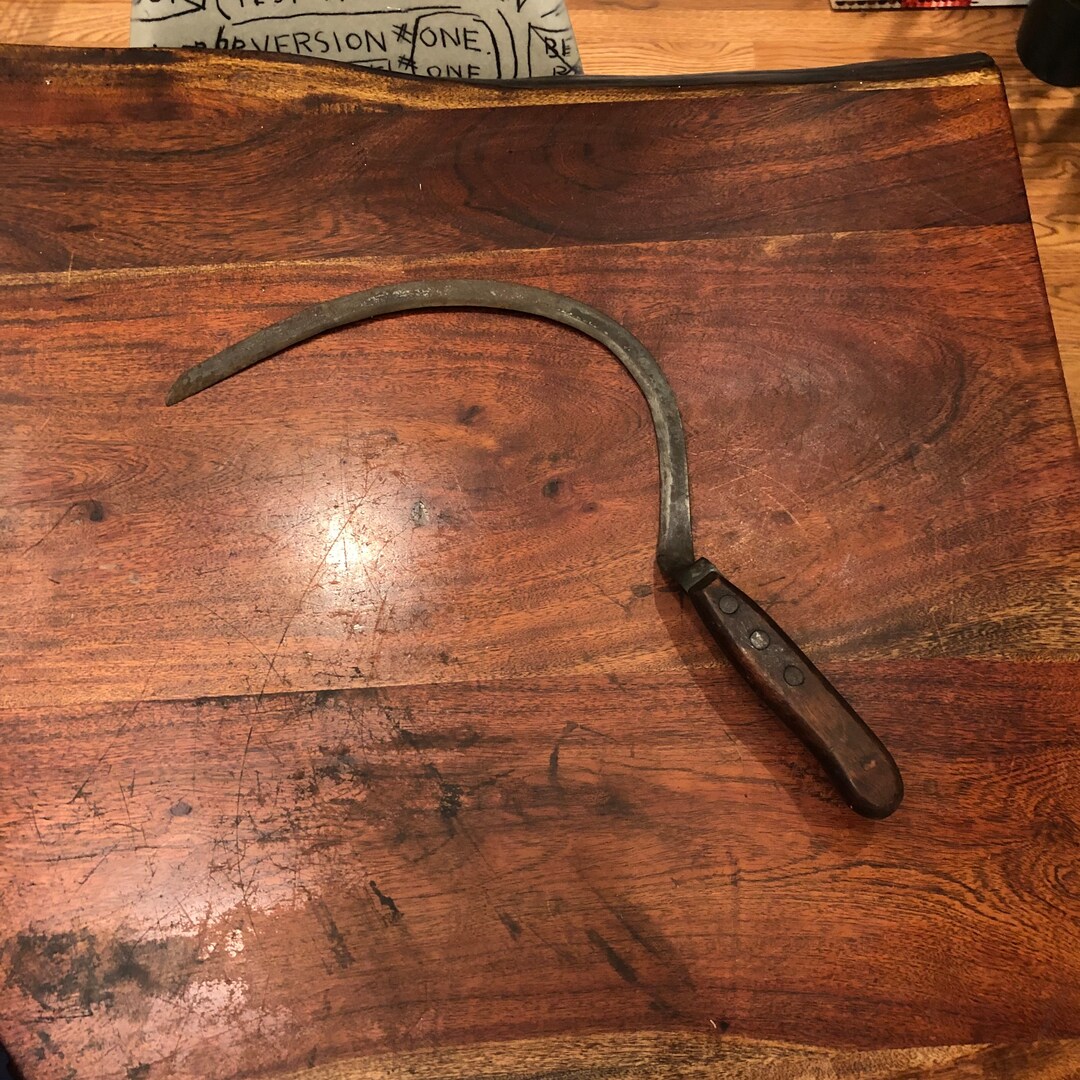 Antique Wood and Metal Sickle - Vintage Bagging Hook - Old Reaping Hook ...