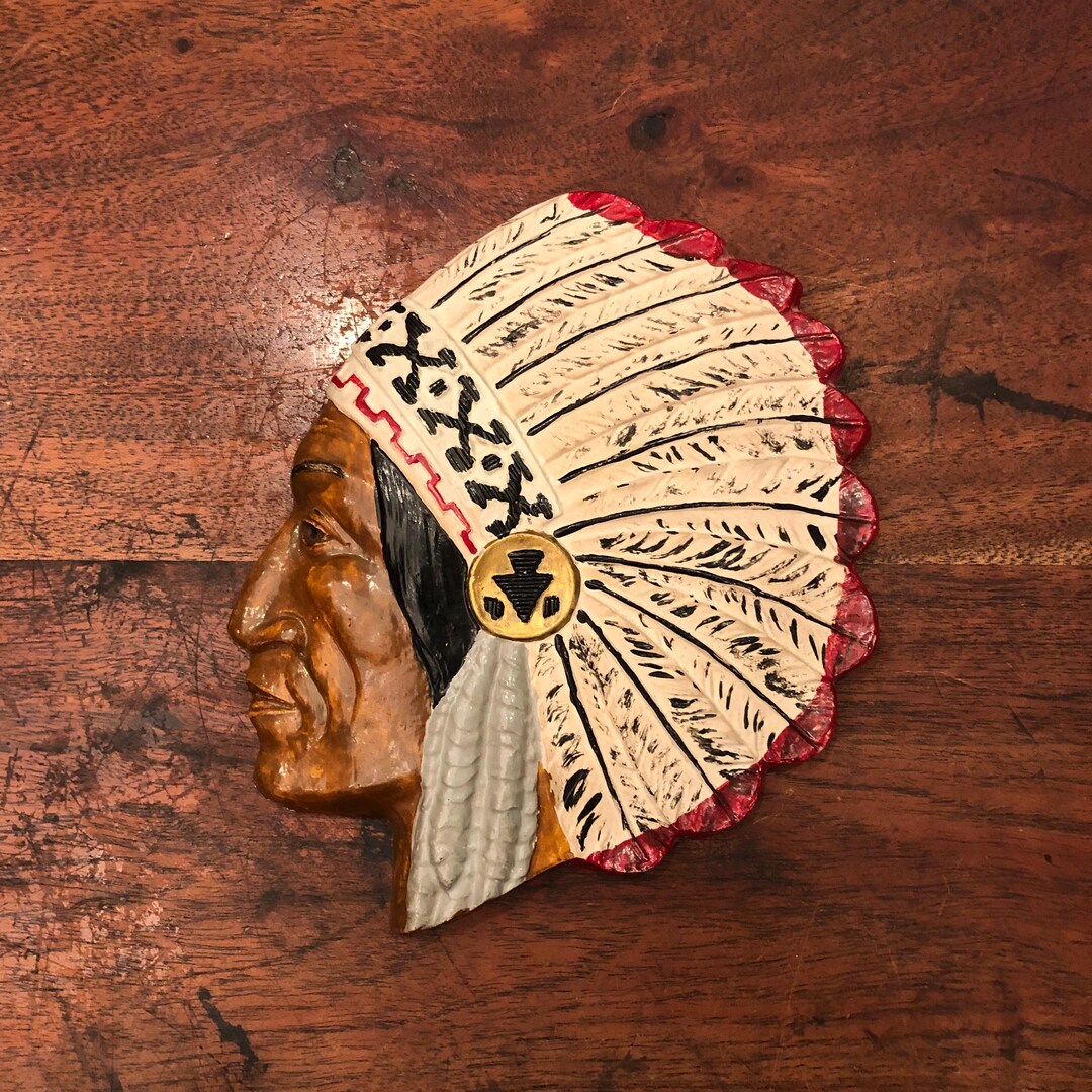 Mid Century Hand Painted Solid Plaster Native American Indian Chief ...